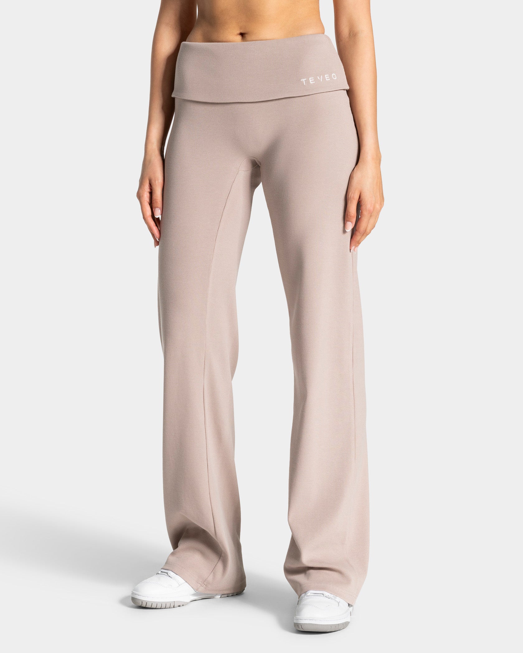 Soft Ribbed Fold-Over Straight Leg Pants – Regular ‘Cappuccino’